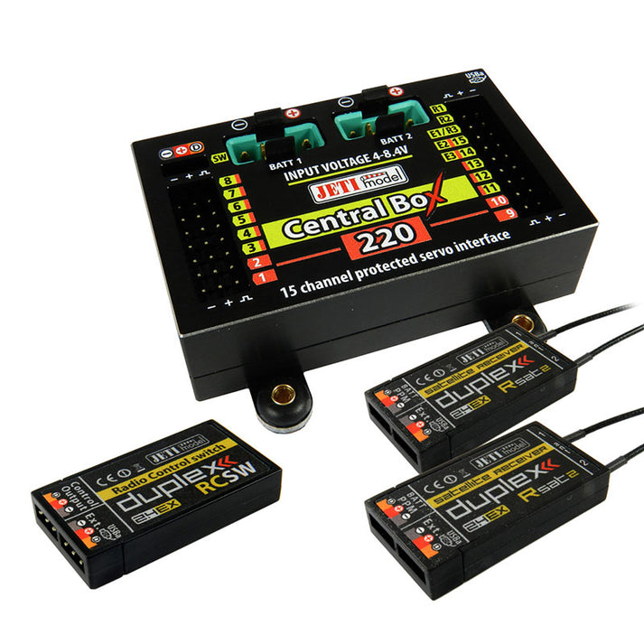 Jeti Central box 220 with 2 x Rsat2 and RCSW – eSoaringgadgets